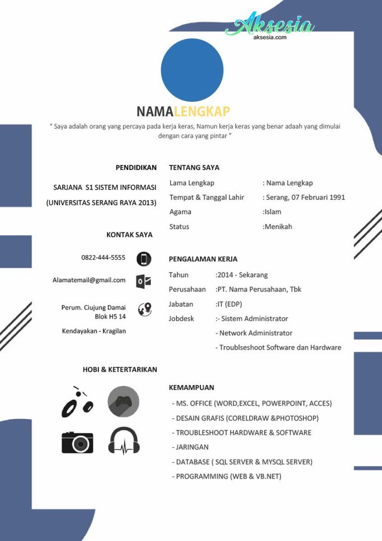 Download Template Mentahan CV Lamaran Kerja Kosong Word Pdf